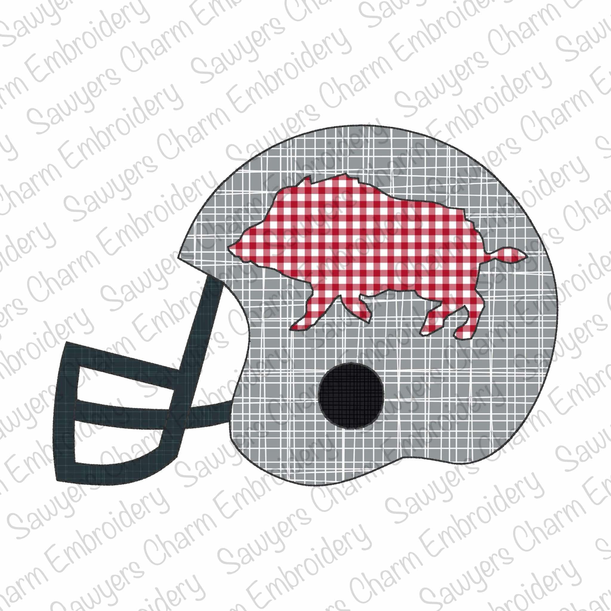 Football helmet razorback wild hog mascot silhouette, bean stitch appl ...