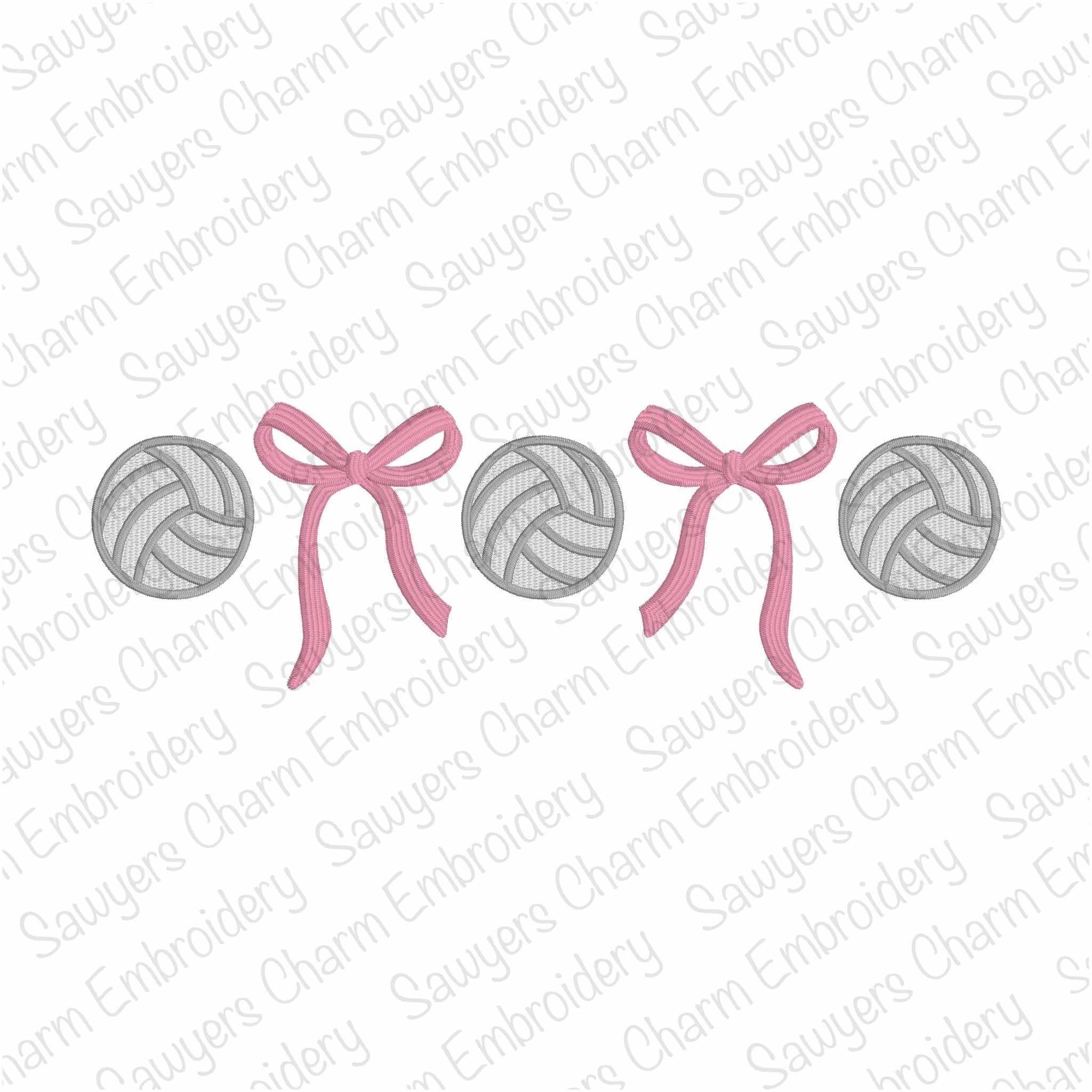 Trendy Coquette Bows & volleyballs fill stitch, machine embroidery des ...