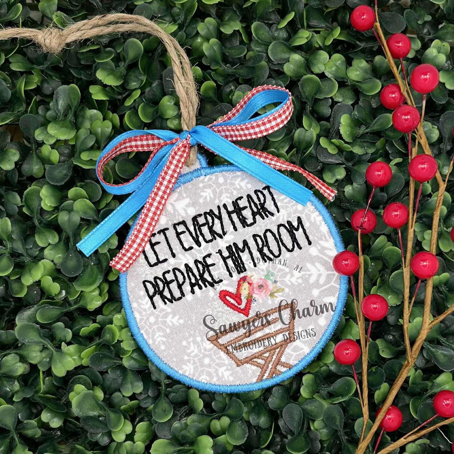 ITH Let Every Heart Prepare Him Room manger with heart Christmas ornam ...