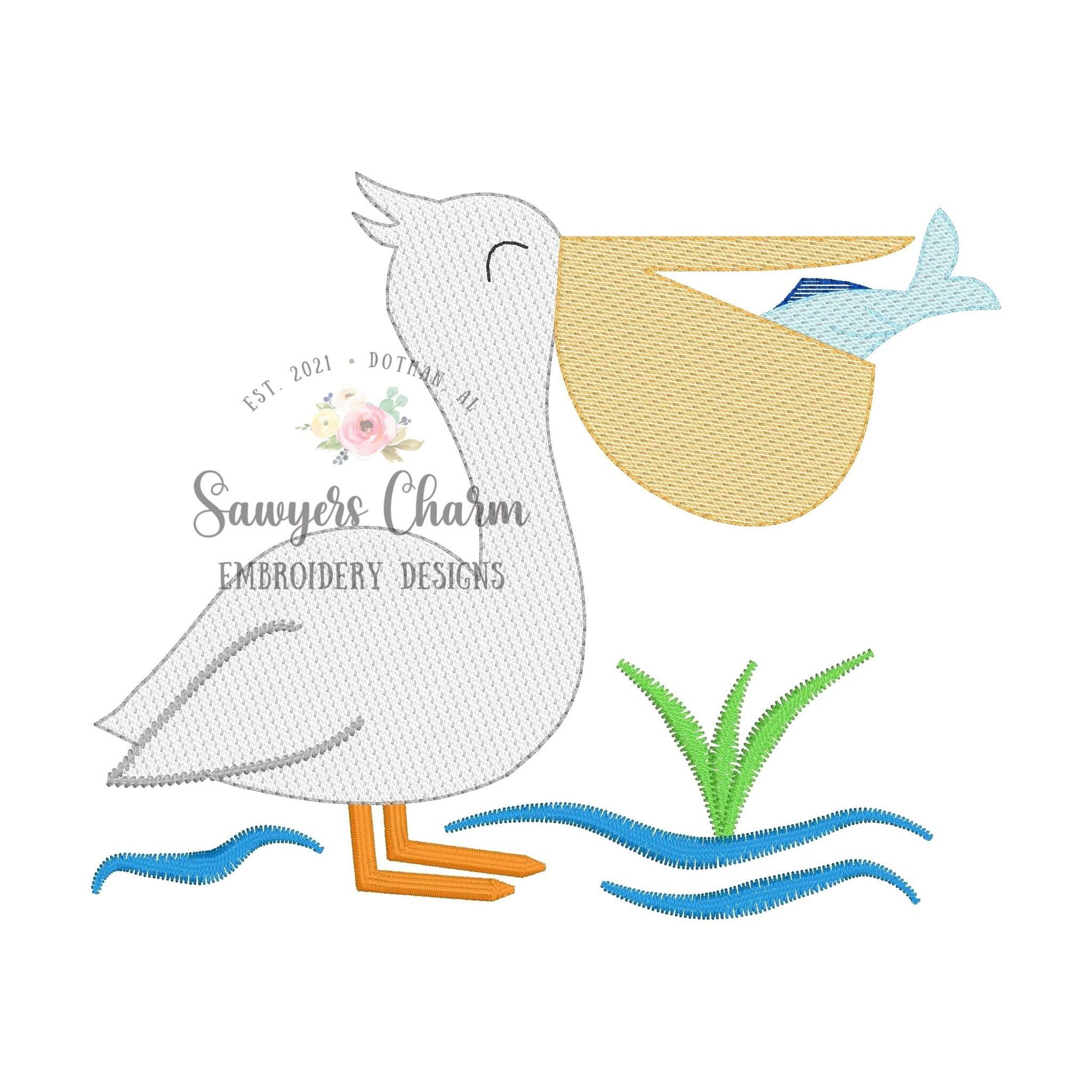 Pelican with fish light fill sketch stitch machine embroidery design f ...