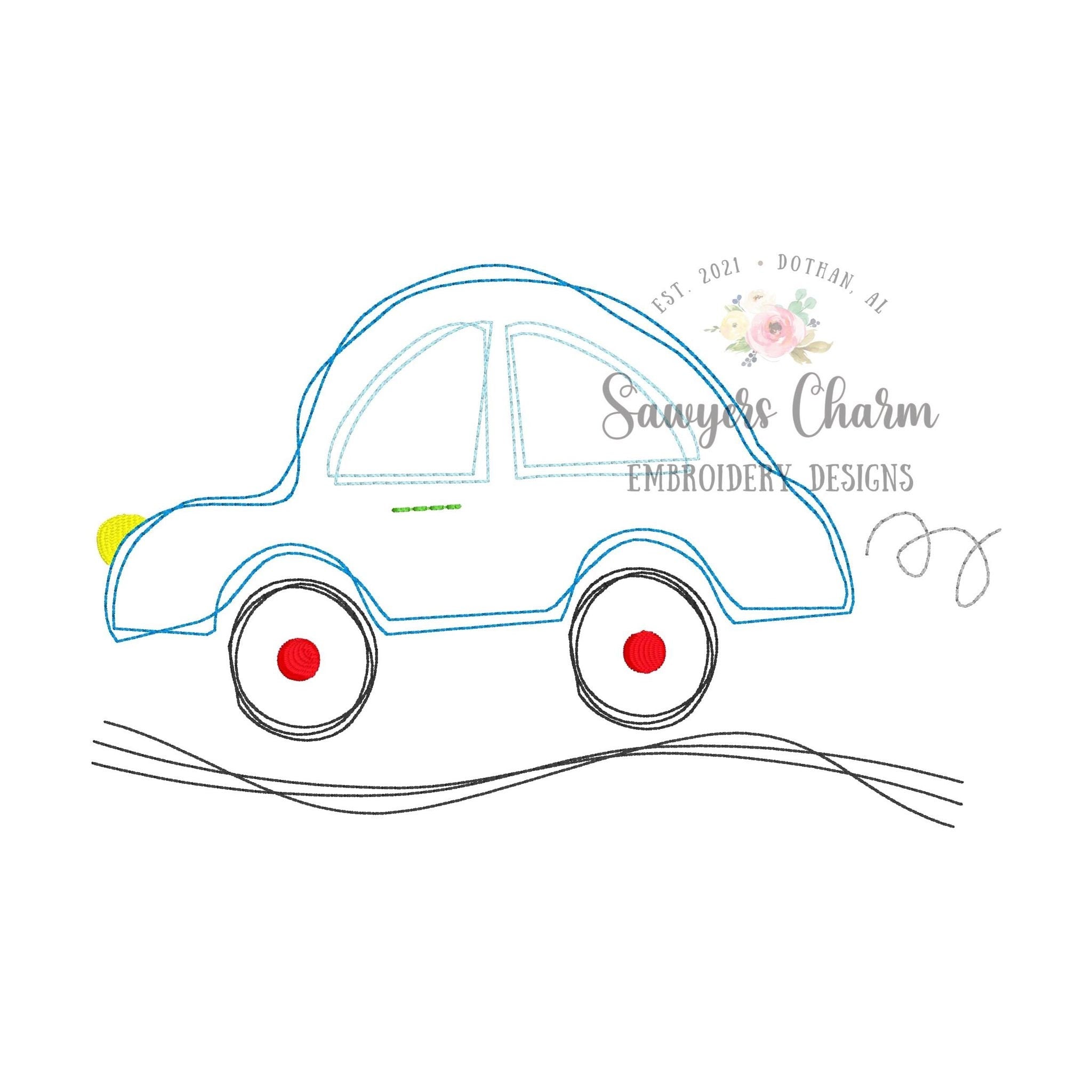 Squiggly car bean stitch machine embroidery design file, quick stitch ...